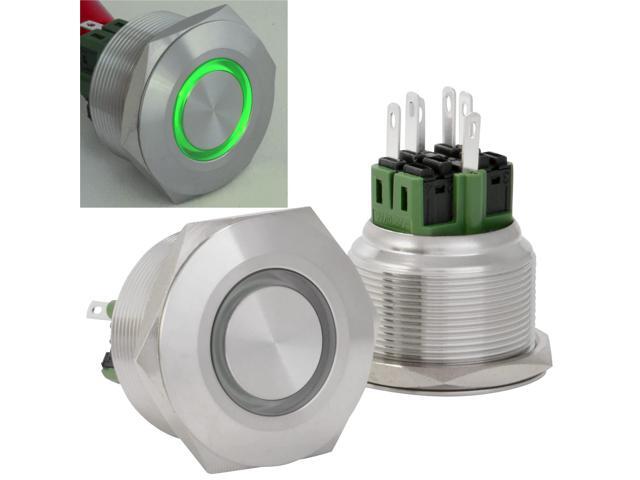 30mm Latching Push Button Power Switch Stainless Steel w/ Green LED ...