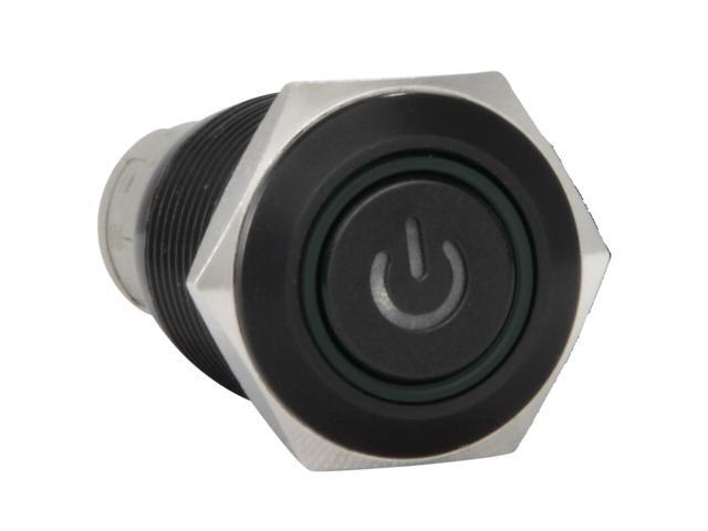 16mm 12V Latching Push Button Power Switch Black Metal Green LED ...