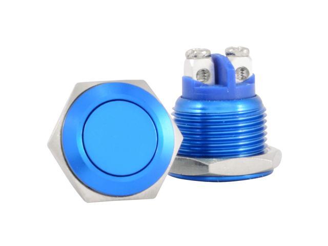16mm Flush Mounted Momentary Blue Aluminium Round Push Button Switch ...