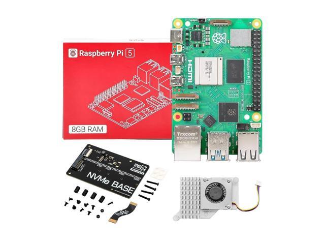 Raspberry Pi 5 8GB Single Board Kit w/ NVMe Base M.2 HAT PCIe Extension ...