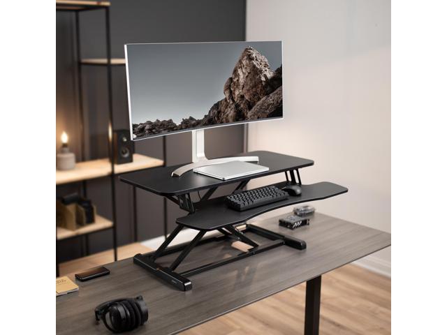 VIVO Black Height Adjustable Extra Wide 42" Standing Desk Monitor Riser ...