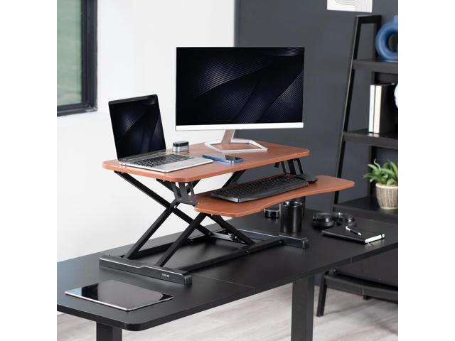 VIVO Wood Colored Height Adjustable Standing Desk Converter Sit to ...