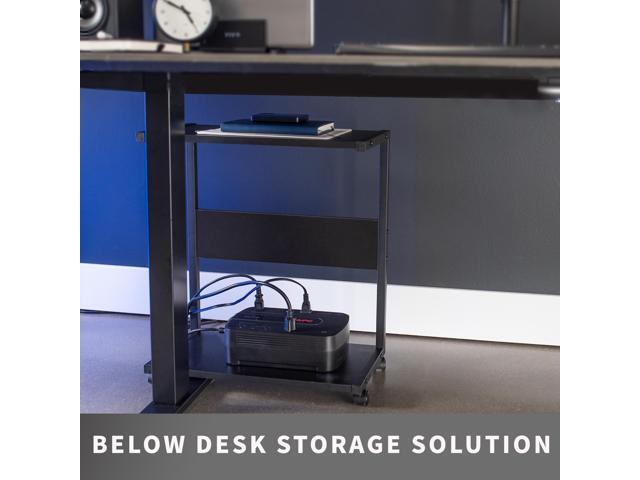 VIVO Black Mobile PC Cart with Storage, 2-Tier Shelf CPU Holder ...