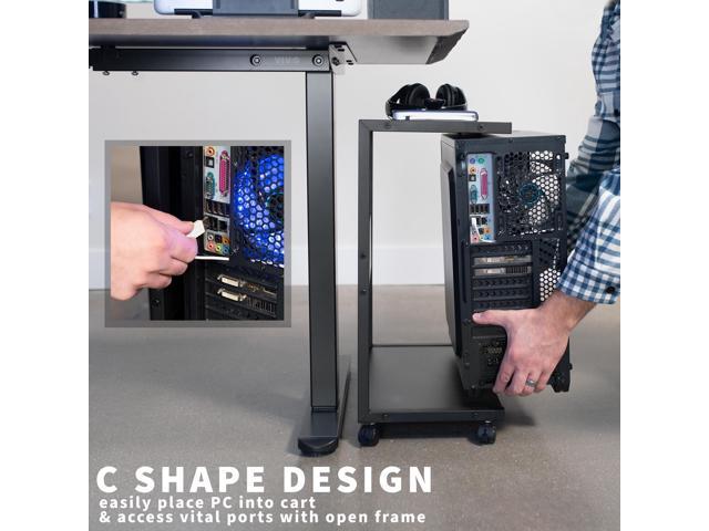 VIVO Black Mobile PC Cart with Storage, 2-Tier Shelf CPU Holder ...