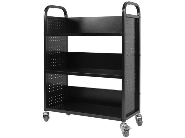 VIVO Mobile Black Library Book Cart with 3 Shelves and Lockable Casters ...