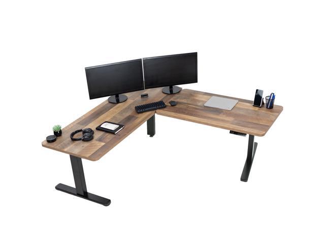 VIVO Electric Stand Up Corner Desk, L-Shaped Workstation, Reclaimed ...