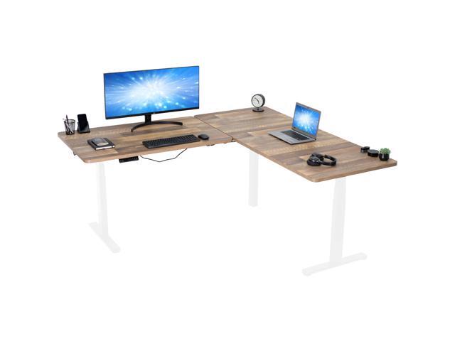 VIVO Electric 77" x 71" Corner Desk, Reclaimed Wood Table Tops, White ...