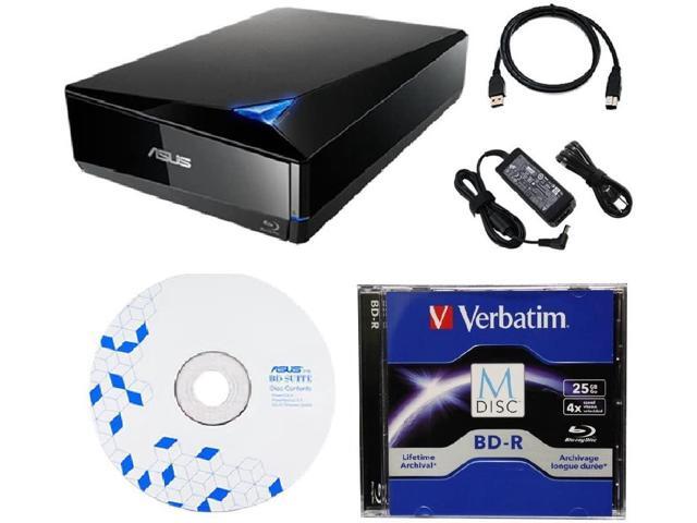 Asus BW-16D1X-U 16x External Blu-ray Drive Bundle with 25GB Verbatim M ...
