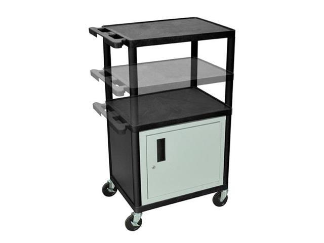 24W x 18D x 16 to 42H Multi Height AV Cart 3 Shelves with Cabinet ...