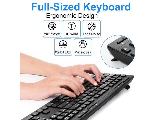 Wireless Keyboard and Mouse Combo, Bean 2.4GHz Full-Sized Ergonomic ...