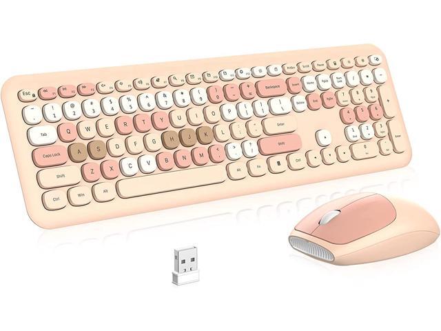 Colorful Computer Wireless Keyboard Mouse Combo, PINKCAT Typewriter Flexible Keys Office Full ...