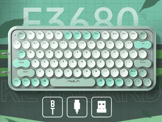 AULA F3680 Retro Typewriter Mechanical Keyboard Three Mode COnnection ...