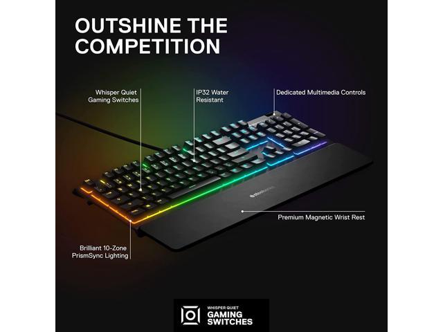 SteelSeries Apex 3 RGB Gaming Keyboard 10-Zone RGB Illumination IP32 ...