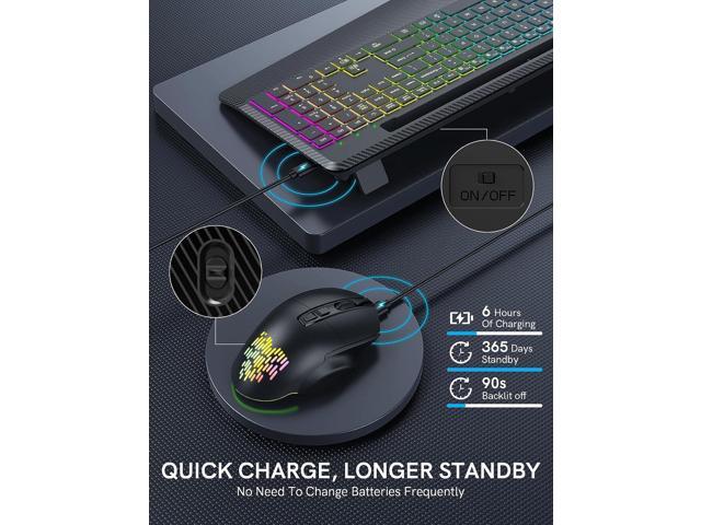 Wireless Keyboard and Mouse with 9 Colored Backlit, Wrist Rest, Jiggler ...