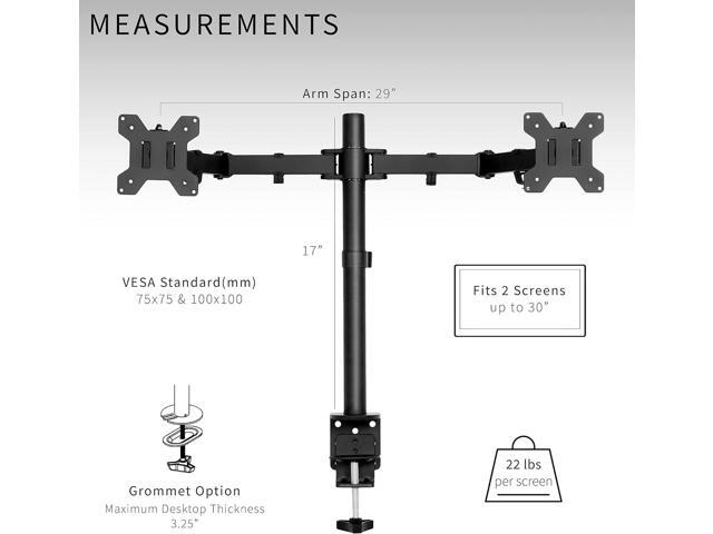 Dual Monitor Desk Mount, Heavy Duty Fully Adjustable Steel Stand, Holds ...