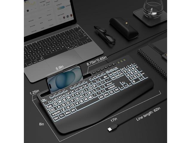 Large Print Backlit Keyboard, Wired USB Lighted Computer Keyboards with ...