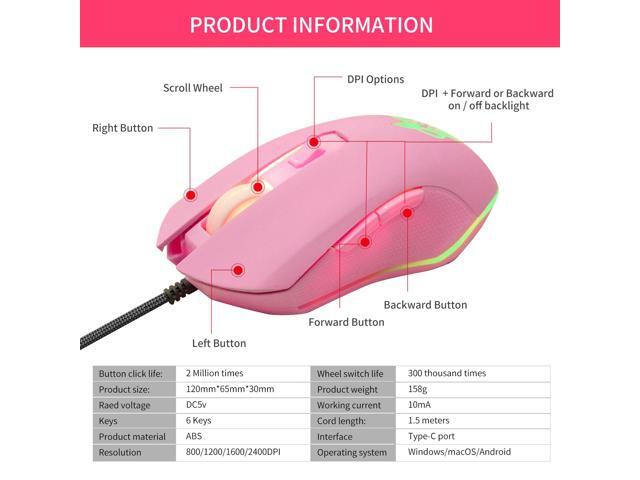 Ergonomic Design,Cool Exterior 800-2400 DPI USB-C LED Wired Gaming Type ...