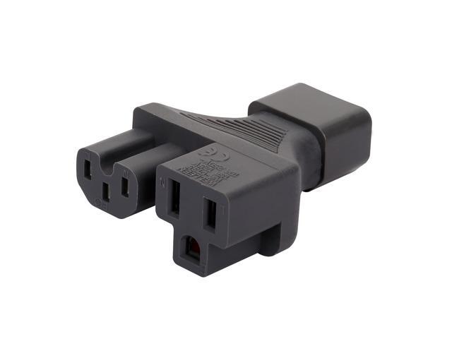 IEC 320 C14 to C15+Nema 5-15R Y Split AC Adapter, IEC 3Pole Male to ...