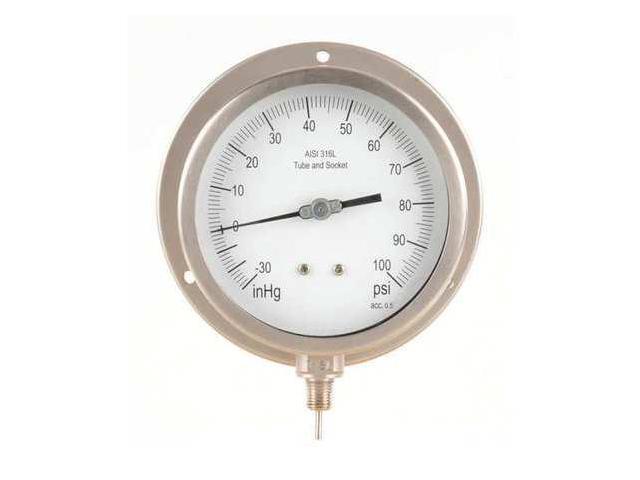 ZORO SELECT 11A524 Compound Gauge, -30 to 0 to 100 in Hg/psi, 1/4 in MNPT, - Newegg.com