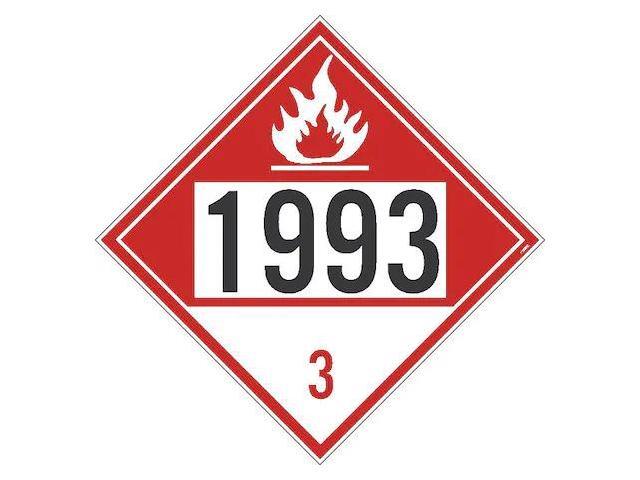 NMC DL73BPR25 Dot Placard Sign, 1993 3, Flammable Liq, Pk25, Material ...