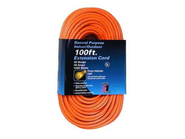 ZORO SELECT 1FD54 SJTW Extension Cord, 16 AWG 1 Outlet, 5-15R, Orange ...