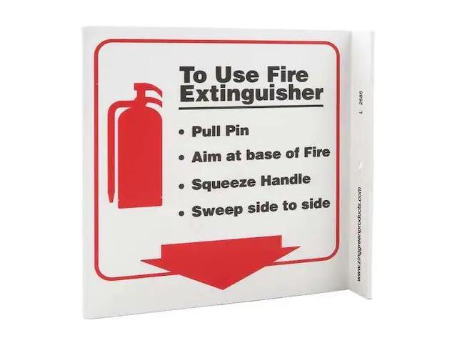 ZING 2585 Fire EXtinguisher Sign, L-Shape, Plastic, Sign Legend Color ...