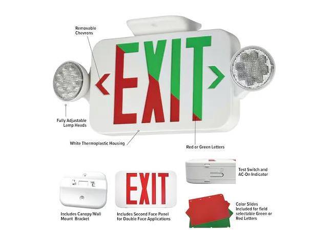 COMPASS CCRGRC LED Exit Sign/Emergency Light Combo, Red/Green, Remote ...