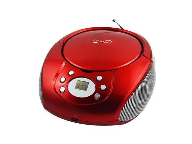 Supersonic SC-505-RED Portable CD Player with AUX Input & AM & FM Radio ...