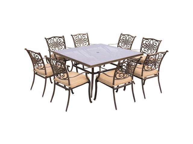 Hanover Traditions 9-Piece Dining Set in Tan with 60 In. Square Glass ...