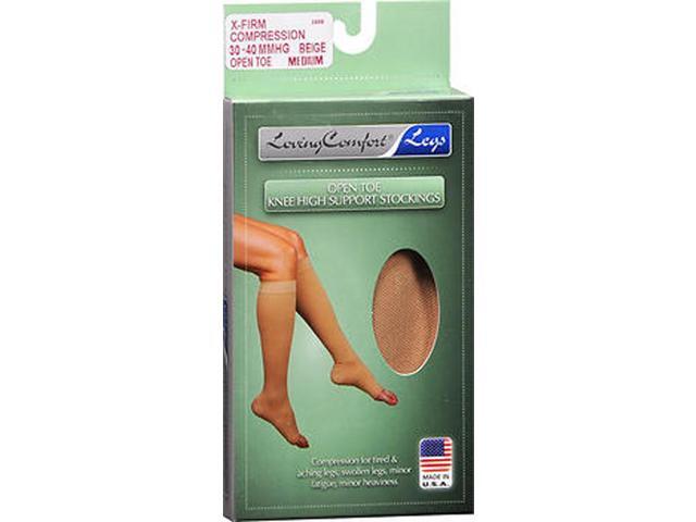 Loving Comfort Support Knee High Stockings X-Firm Compression Open Toe ...