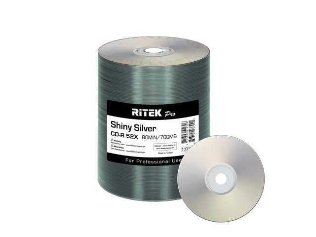 100 Pack Ritek Pro (Professional Grade) CD-R 52X 700MB Shiny Silver ...
