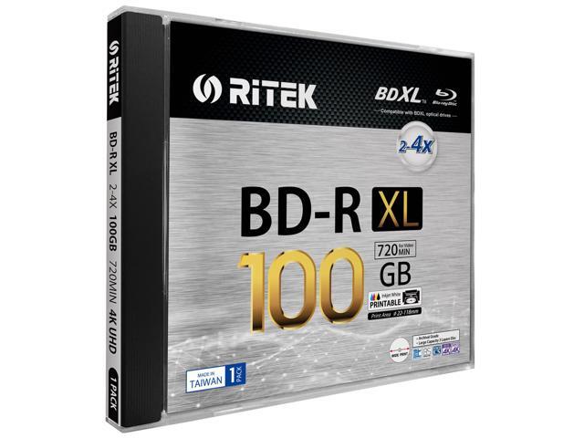 1 Pack Ritek BD-R XL BDXL 100GB Archival Grade Triple Layers 4X White Inkjet Hub Printable Blank ...