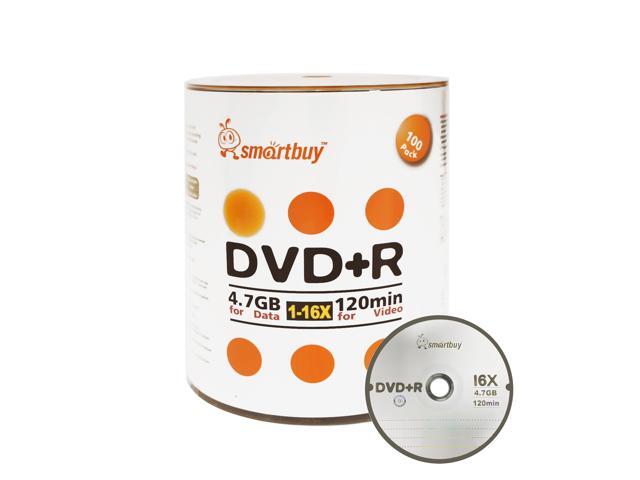 100 Pack Smartbuy 16X DVD+R 4.7GB 120Min Logo Top Blank Media ...