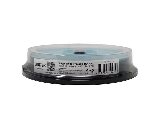 10 Pack Ritek BD-R XL BDXL 100GB Archival Grade Triple Layers 4X White Inkjet Hub Printable ...