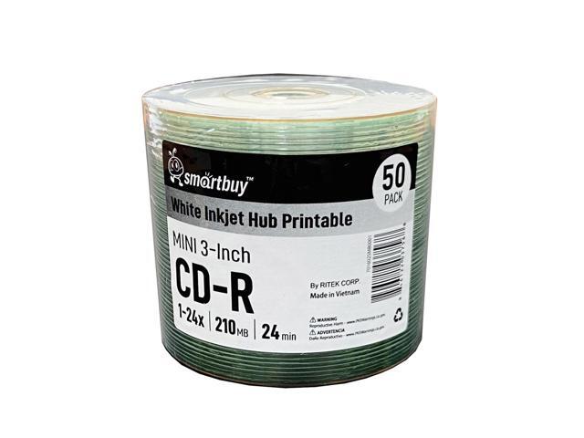 50 Pack Smartbuy Mini CD-R 3-inch 24X 210MB 24Min White Inkjet Hub ...