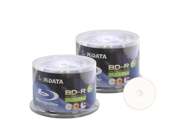 Ridata 6X BD-R BDR 25GB Single Layer Blue Blu-ray White Inkjet Hub Printable Recordable Blank ...