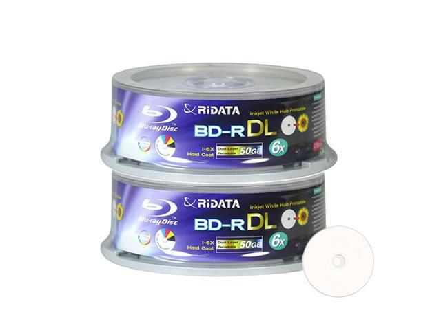 Ridata Blu-ray BD-R DL Dual Layer 6X 50GB White Inkjet Hub Printable Recordable Blank Media Disc ...