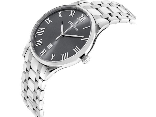 Bulova Mens Charcoal Dial Stainless Steel Dress Quartz Watch 96B261 ...