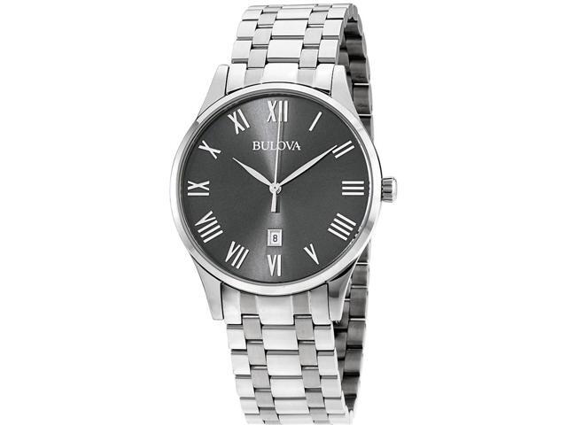 Bulova Mens Charcoal Dial Stainless Steel Dress Quartz Watch 96B261 ...