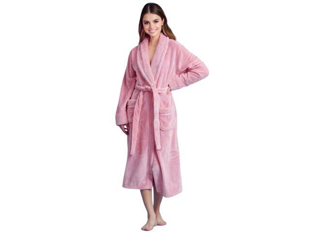 Women Plush Shawl Collar Robe, Fleece Bathrobe, Pink (S/M) (OneSize ...