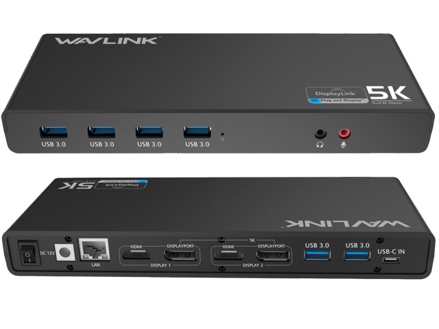 Wavlink USB 3.0 & USB C Ultra HD/5K Universal Laptop Docking Station, Dual 4K Video Display with ...
