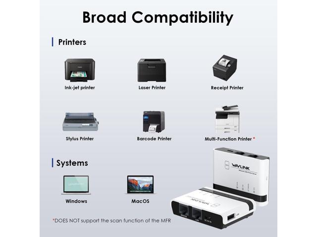 WAVLINK USB Wireless Print Server, WiFi Print Server with 10/100Mbps ...
