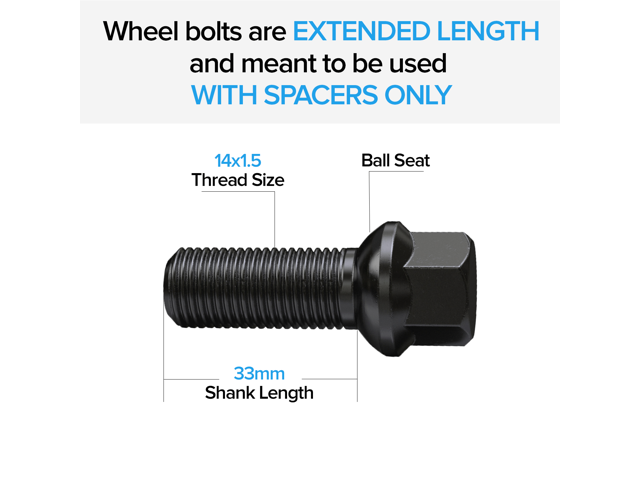 10pcs Extended Black Lug Bolts 14x1.5 (33mm Shank Length - Not OEM ...