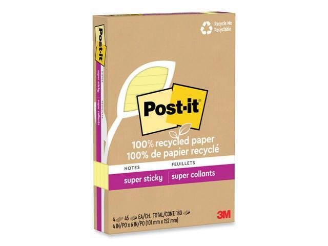 Post-it Recycled Super Sticky Notes 4" x 6" Canary Collection 45 Sheet ...
