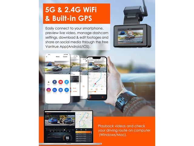 Vantrue E2 -G 2.5K WiFi Dual Dash Cam with GPS, Voice Control Front and ...
