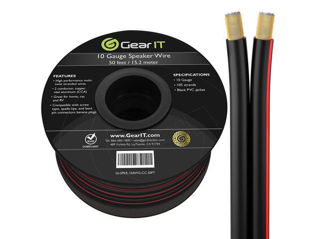 GearIT 10 Gauge Speaker Wire, Copper Clad Aluminum, CCA Thick Gauge ...