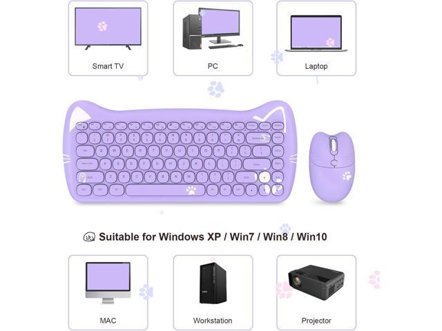 Wireless Keyboard Mouse Combo,2.4GHz Wireless Retro Cute Cat Keyboard ...