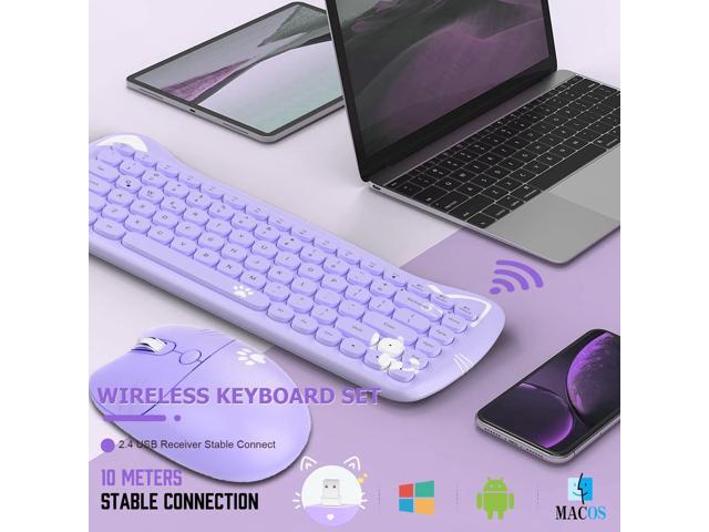 Wireless Keyboard Mouse Combo,2.4GHz Wireless Retro Cute Cat Keyboard ...