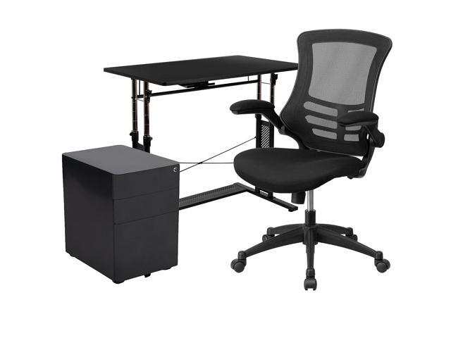 Flash Furniture 39" Desk Office Bundle Set Black (BLNNAN21CPX5LBK ...