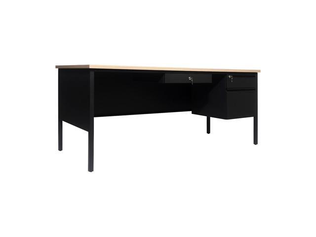 Flash Furniture Cambridge 70"W Single Pedestal Desk White Oak/Black ...
